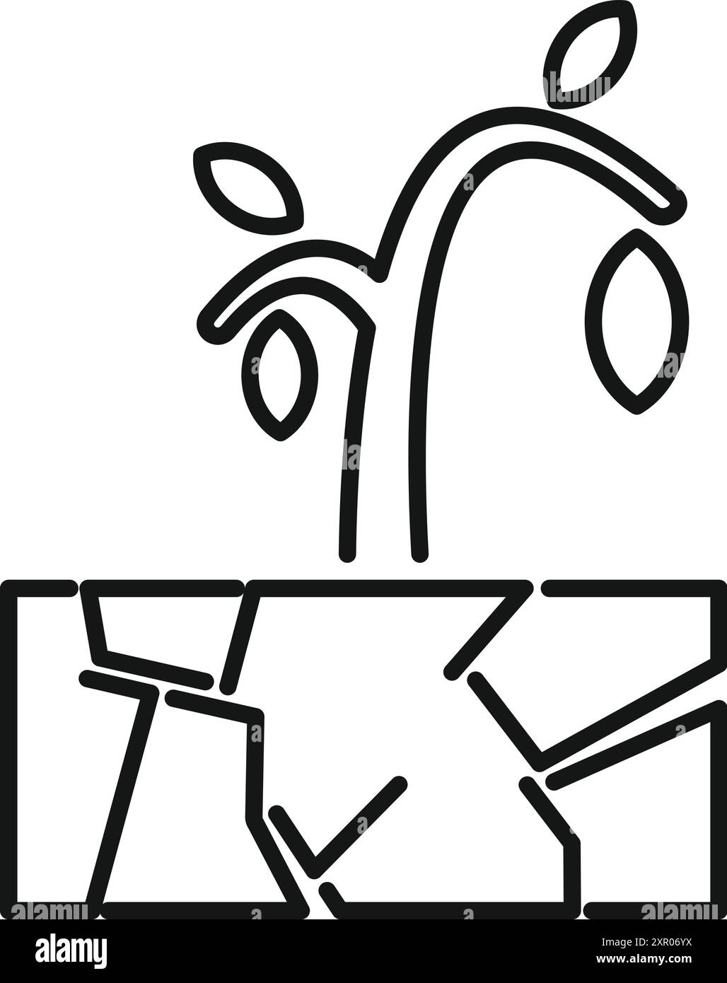 Line drawing of a dying plant in dry, cracked earth representing ...