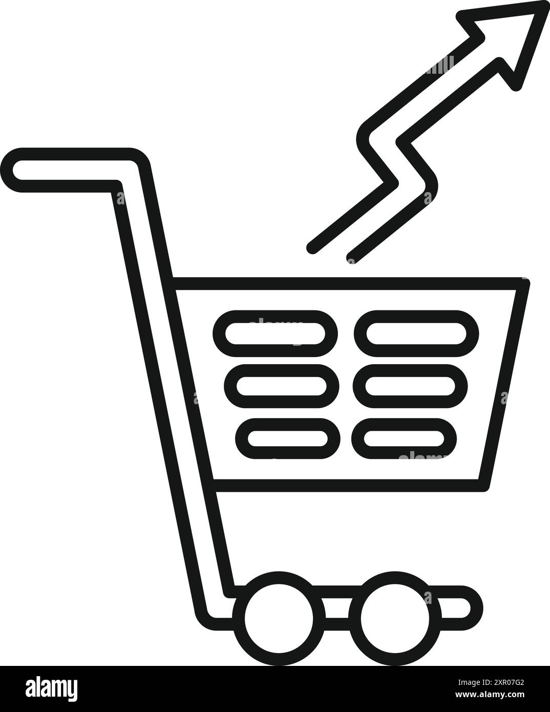 Line art icon of a shopping cart increasing with up arrow representing ...