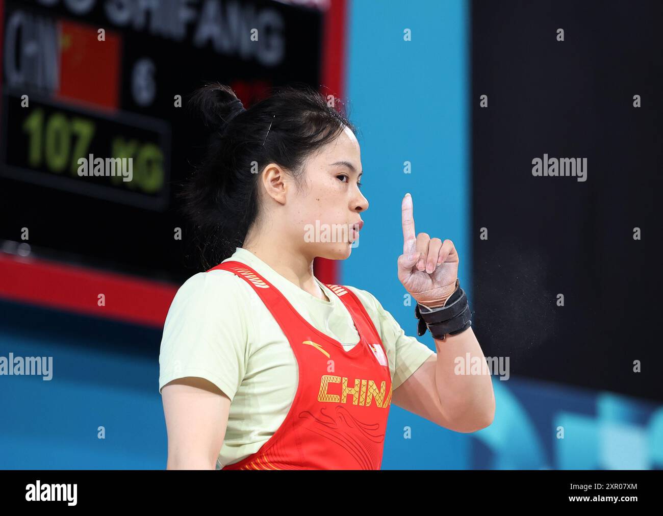 Paris, France. 8th Aug, 2024. Luo Shifang of China reacts during the ...