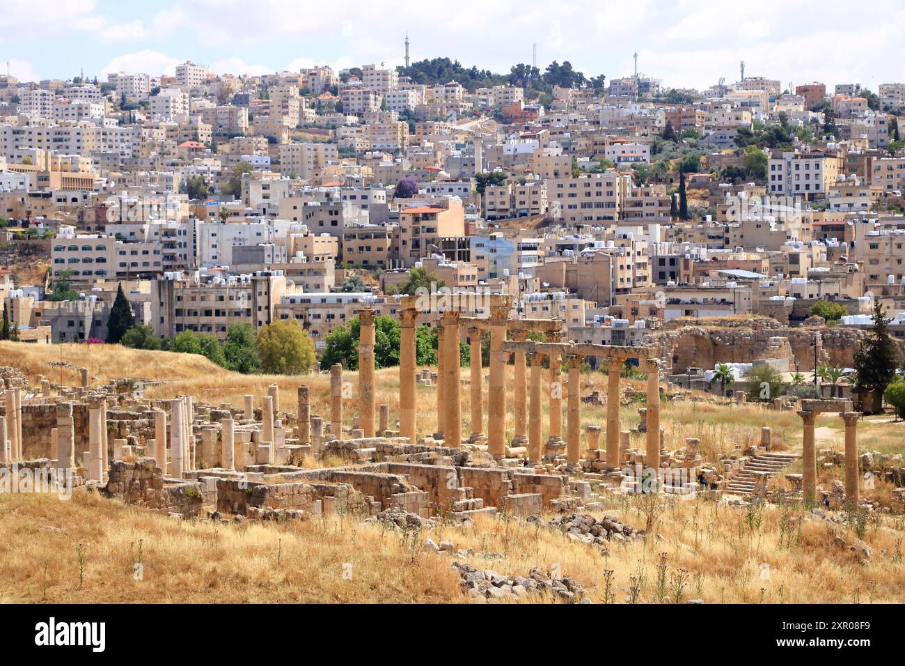 Jerash in Jordan - May 07 2024: View on the modern city from the ...