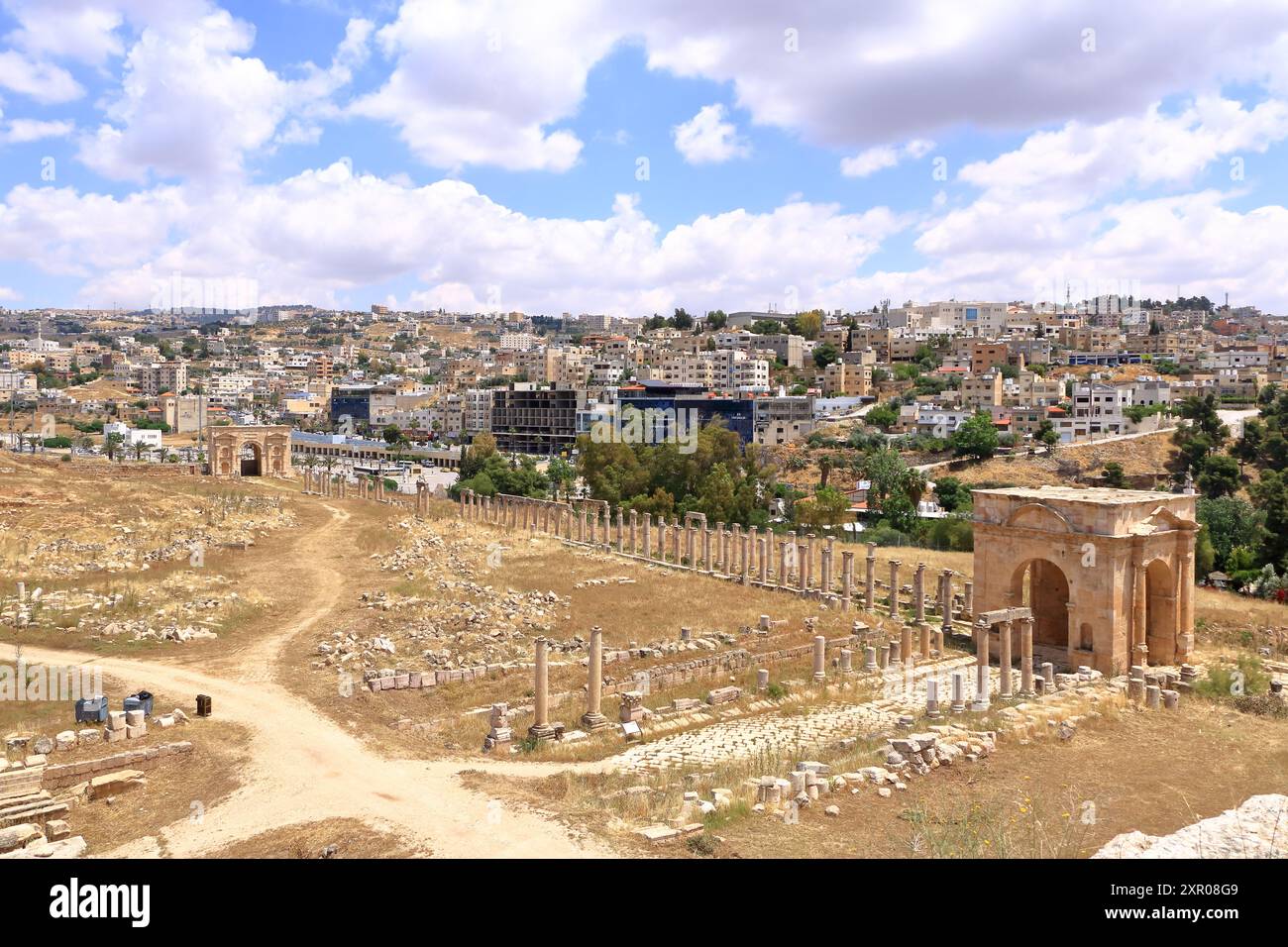 Jerash in Jordan - May 07 2024: View on the modern city from the ...