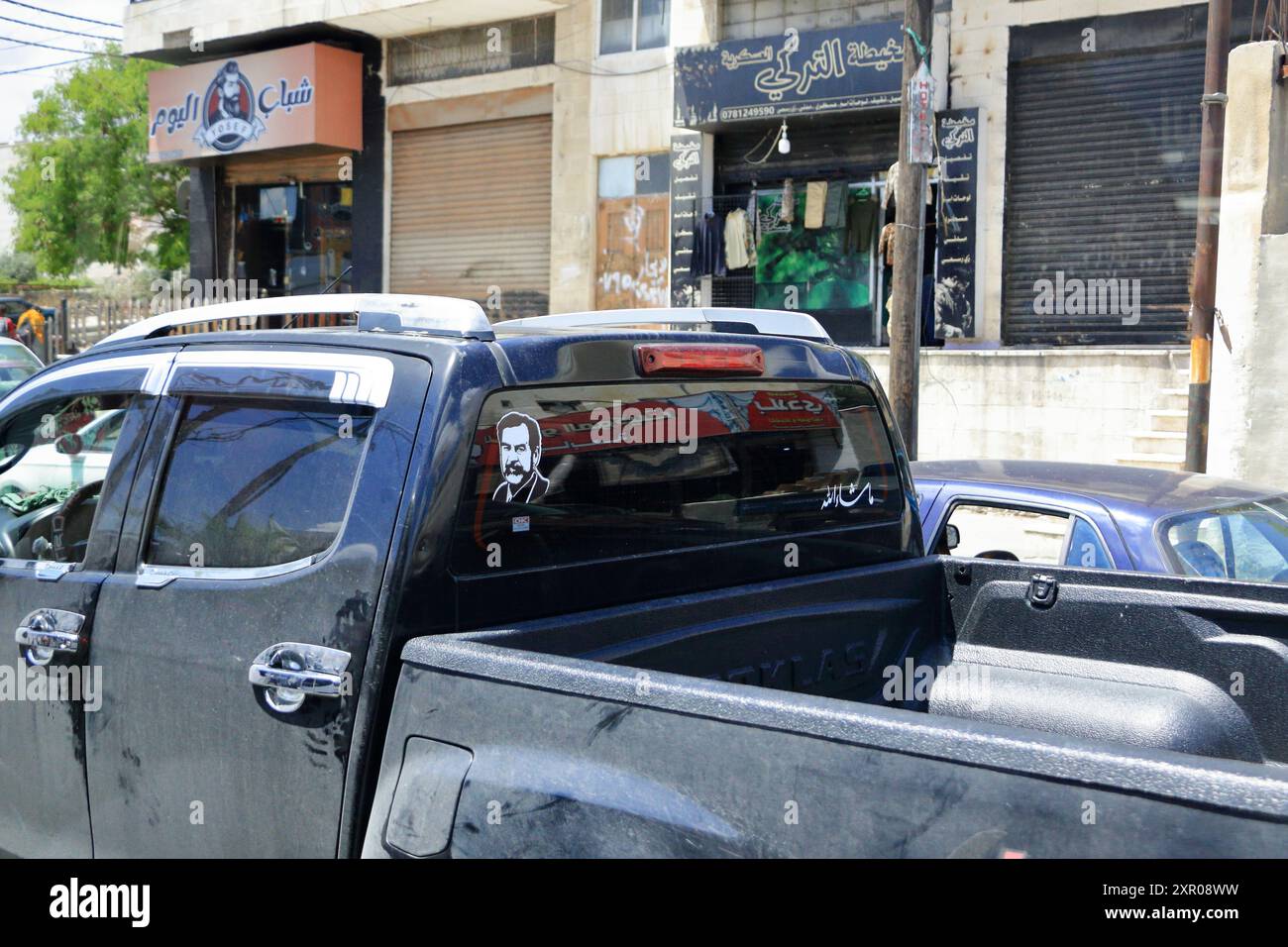 Jerash in Jordan - May 07 2024: car sticker with the face of Saddam ...
