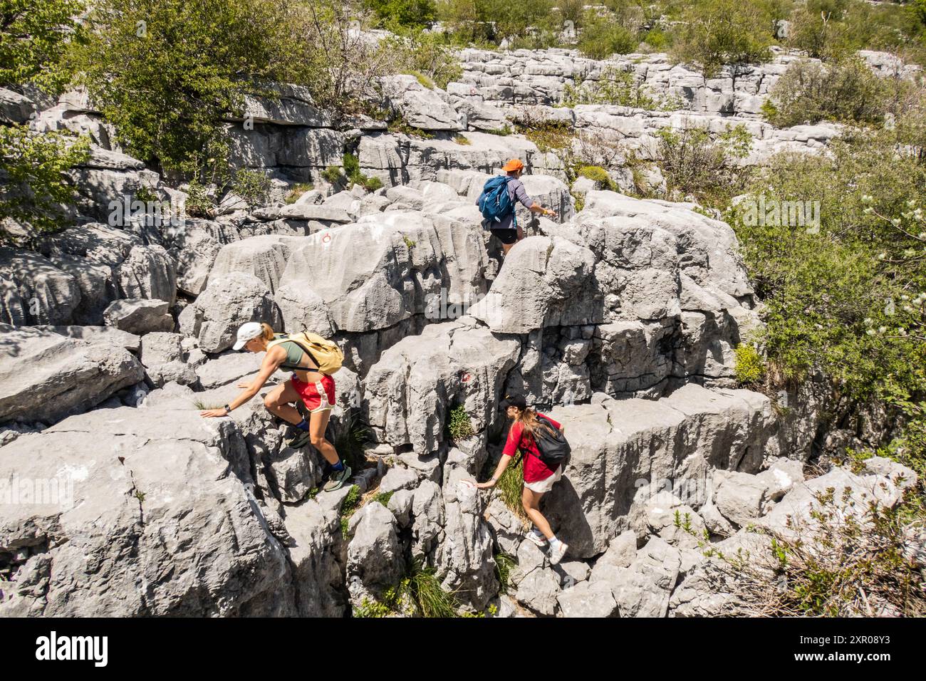 Climbing limestone fissures to Subra peak, Orjen Mountains, Herceg Novi ...