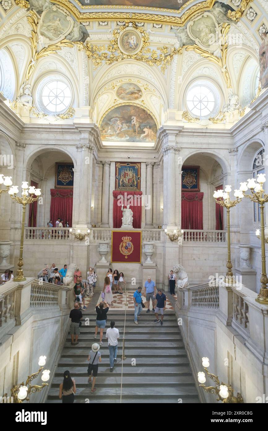 Interior view of the Royal Palace of Madrid, Baroque style, from 1750 ...