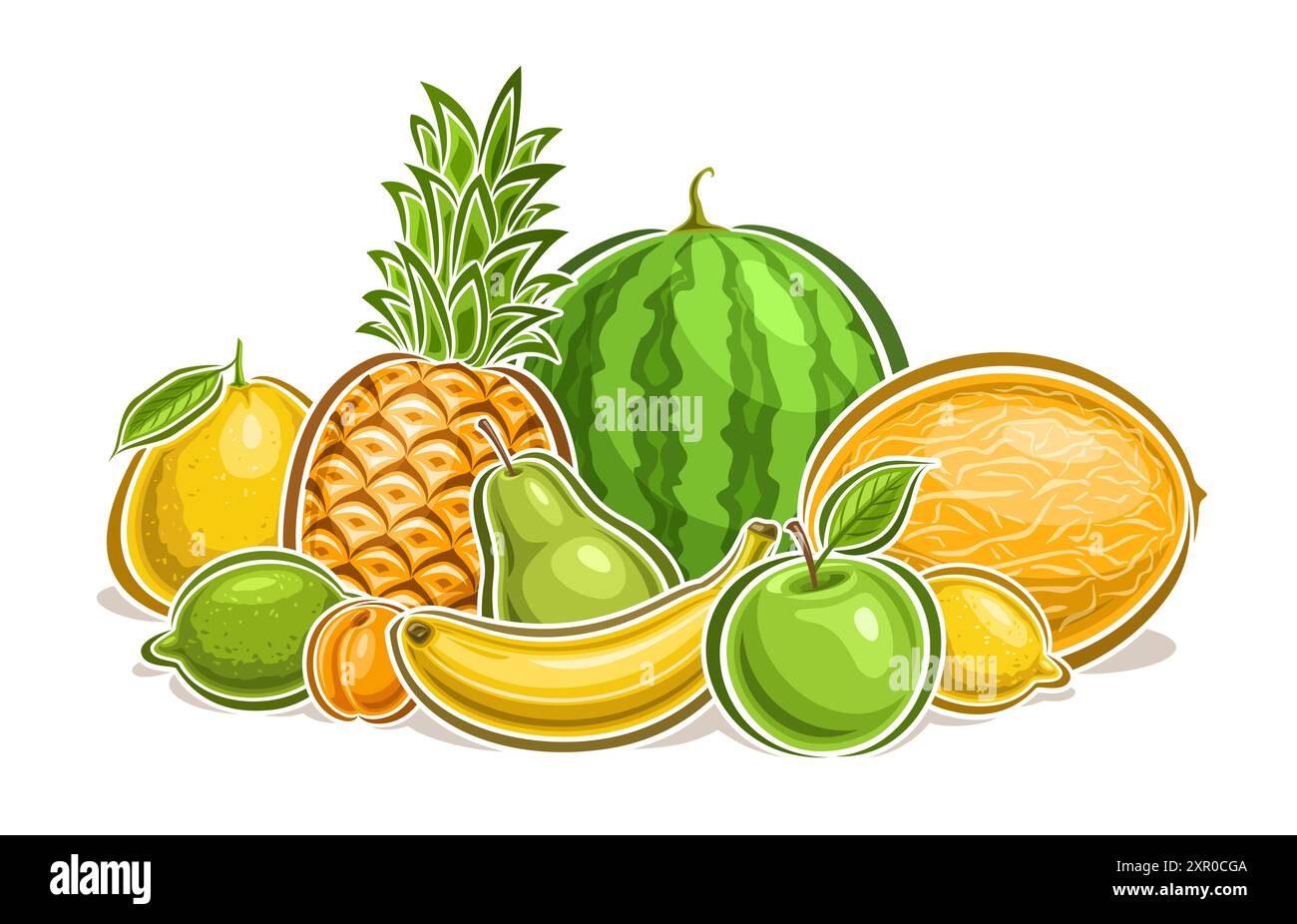 Vector Fruit Logo, decorative horizontal poster with simple outline ...