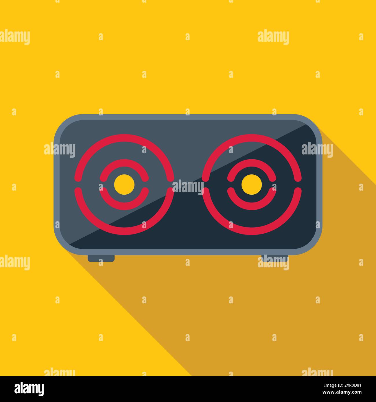 Electric hob with two circular heating elements glowing red, indicating ...