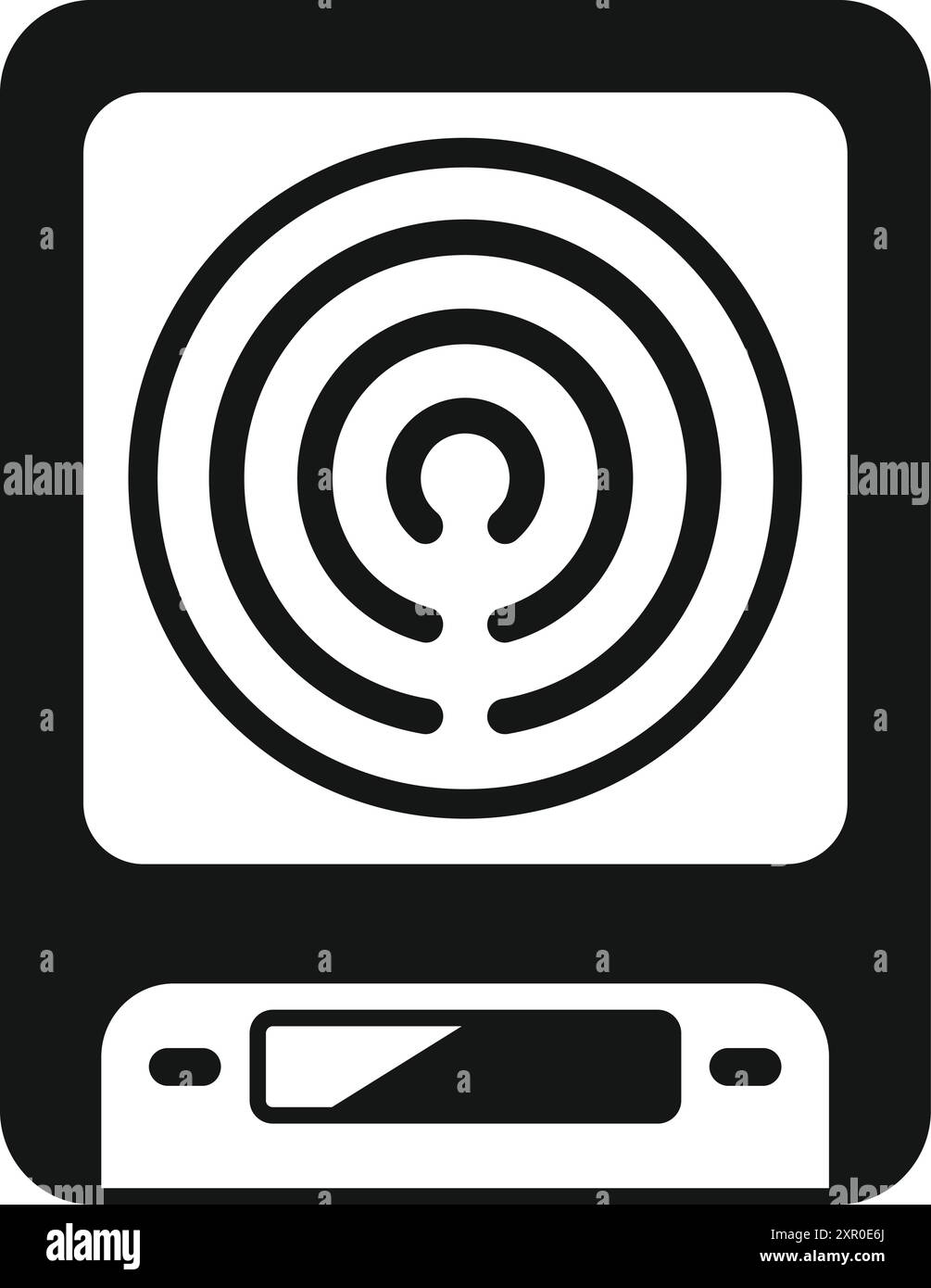 This simple black and white icon represents an induction cooker, a ...
