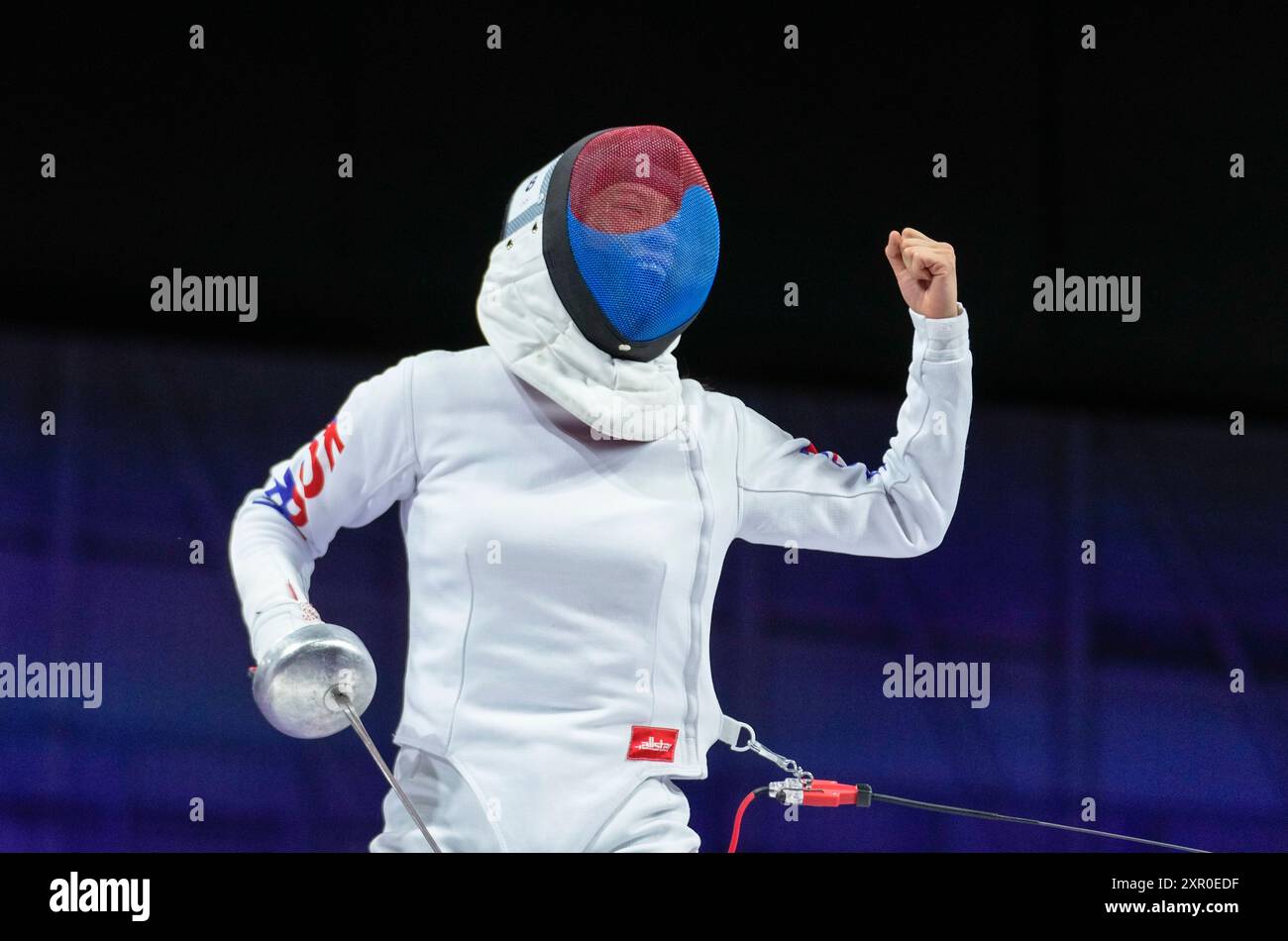 South Korea's Sunwoo Kim celebrates after competing in the women's ...