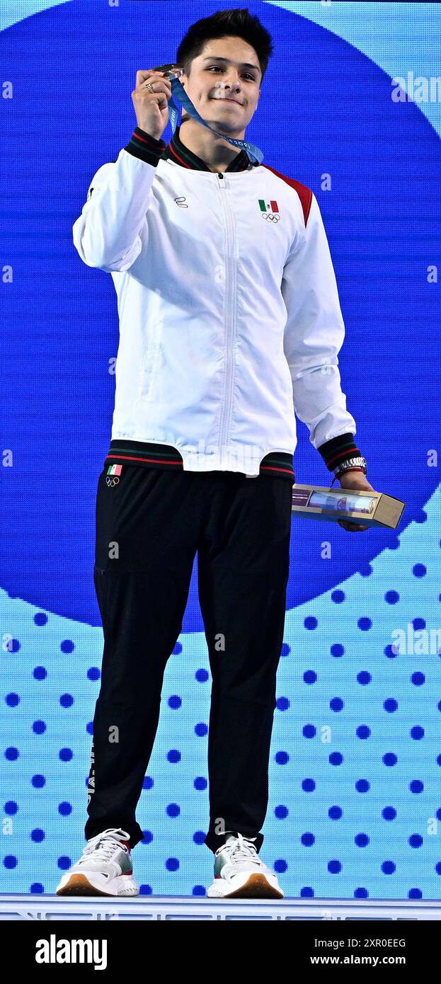 Saint Denis. 8th Aug, 2024. Bronze medalist Osmar Olvera Ibarra of ...