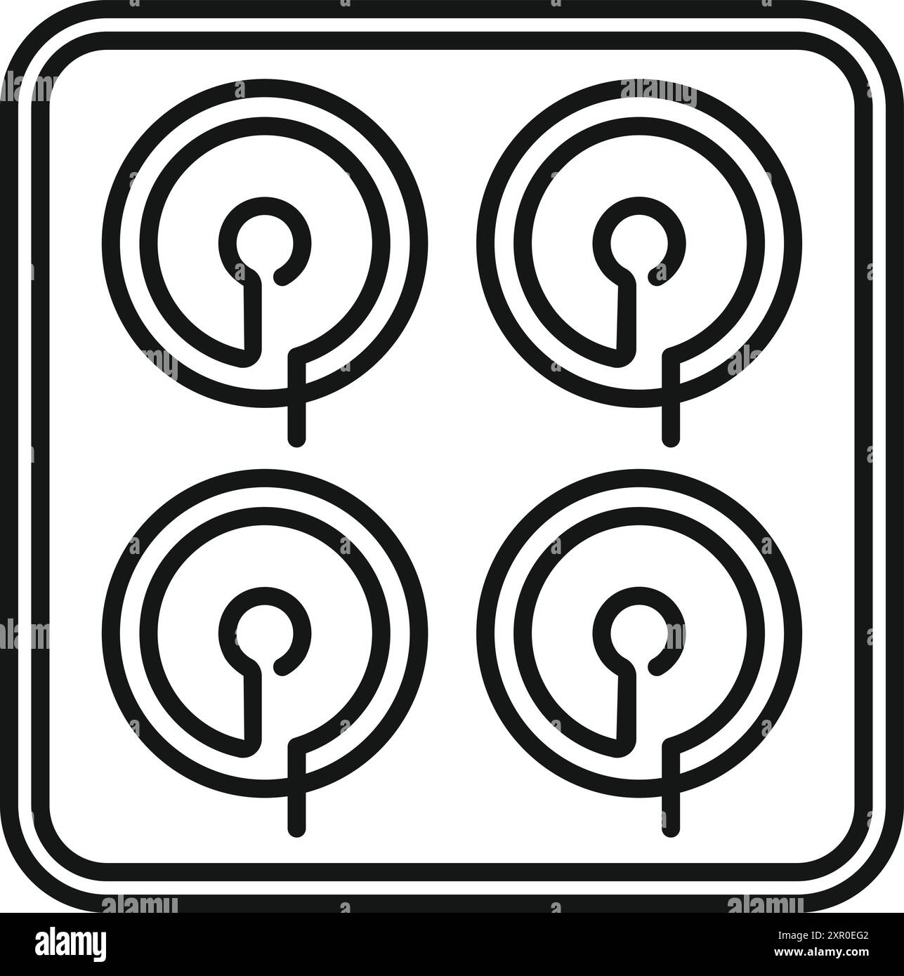 Line drawing of an electric hob with four burners, ideal for minimalist ...
