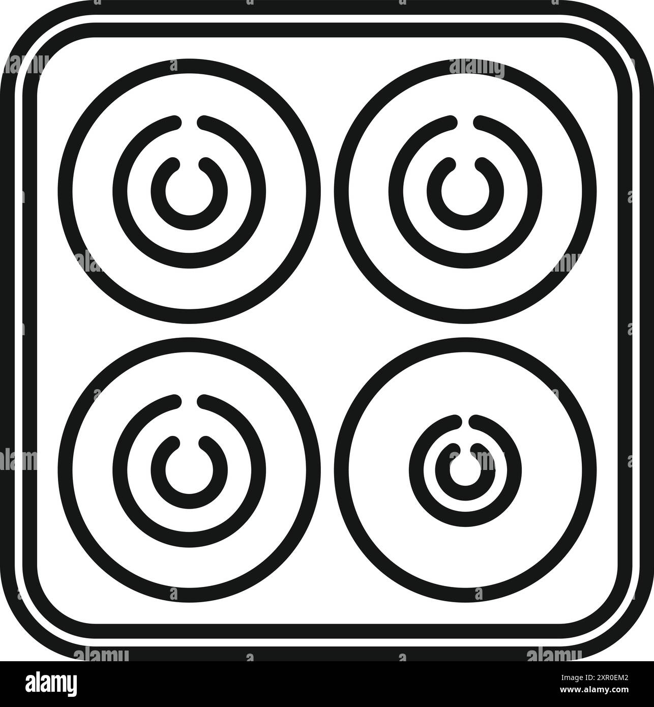 Simple line art illustration of an electric stovetop with four burners ...