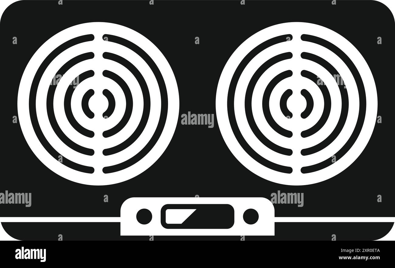 Modern induction double burner cooktop with digital display is heating ...