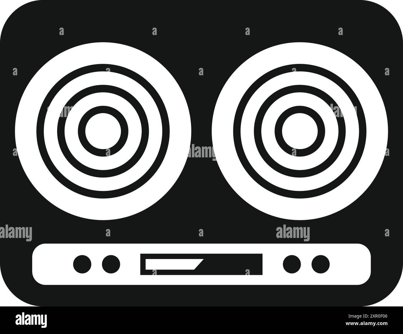 Black and white icon of a double burner induction cooktop featuring a ...