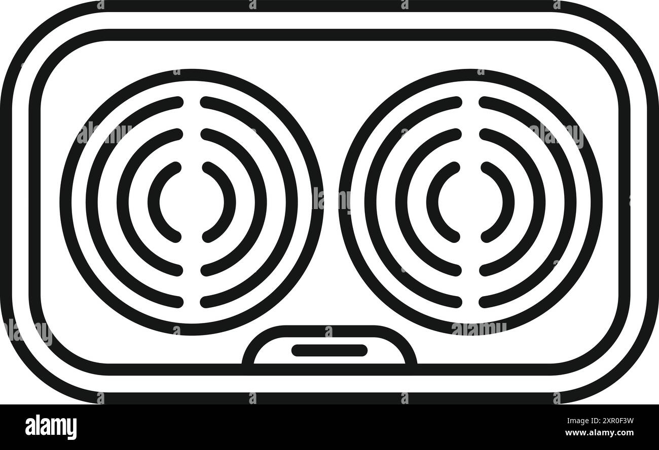 Double electric hob icon, outline style, isolated on white background ...