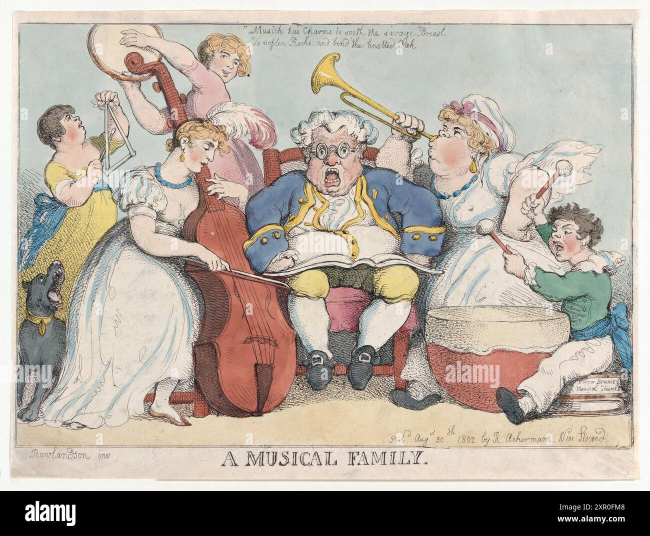 A humorous cartoon print coloured engraving of A Musical Family ...