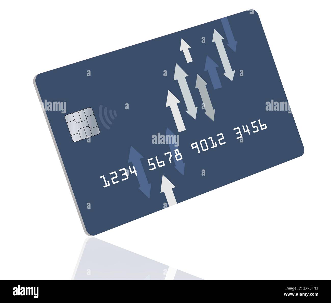 A generic credit card is seen decorated with stock market chart arrows ...