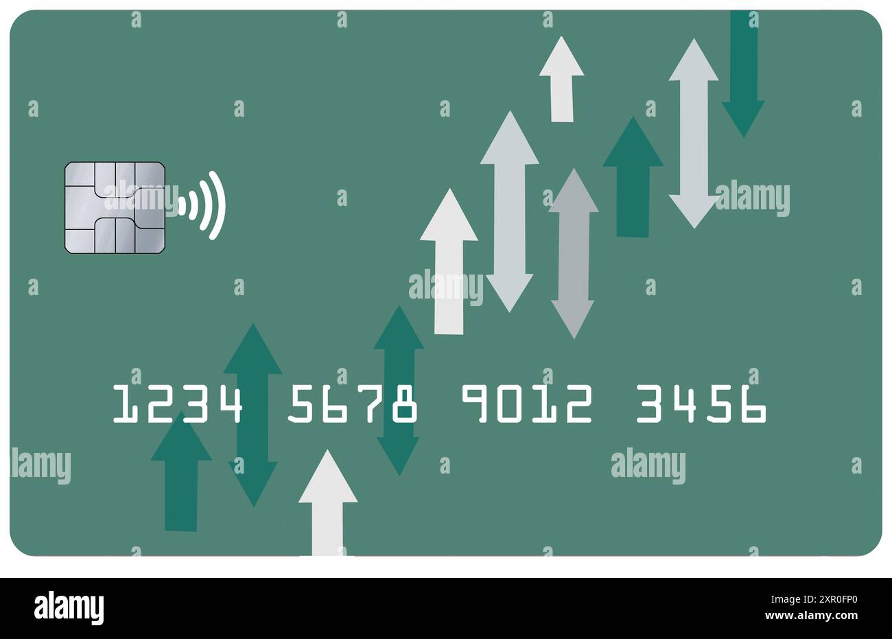 A generic credit card is seen decorated with stock market chart arrows ...