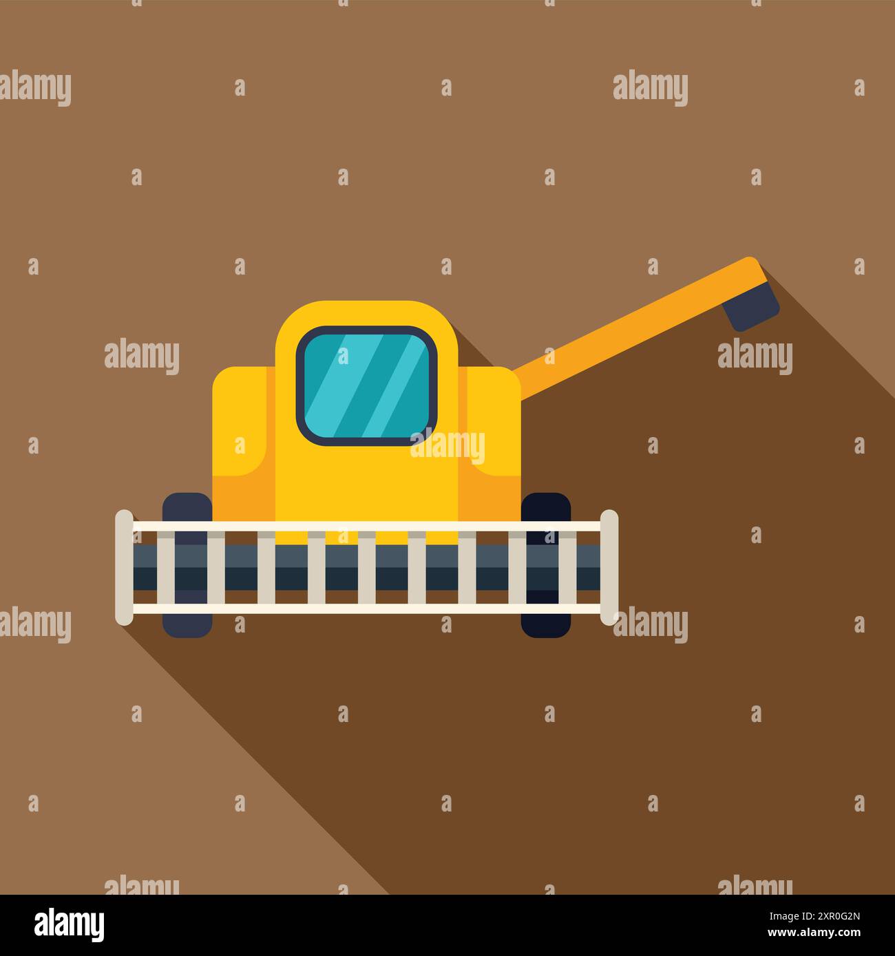 Yellow combine harvester working in the field icon in flat style on a ...