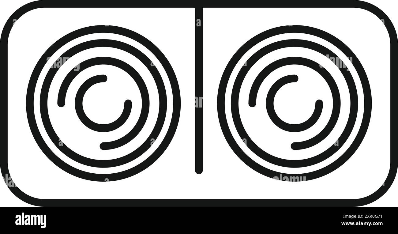 Simple line drawing of a double burner cooking plate for use in the ...