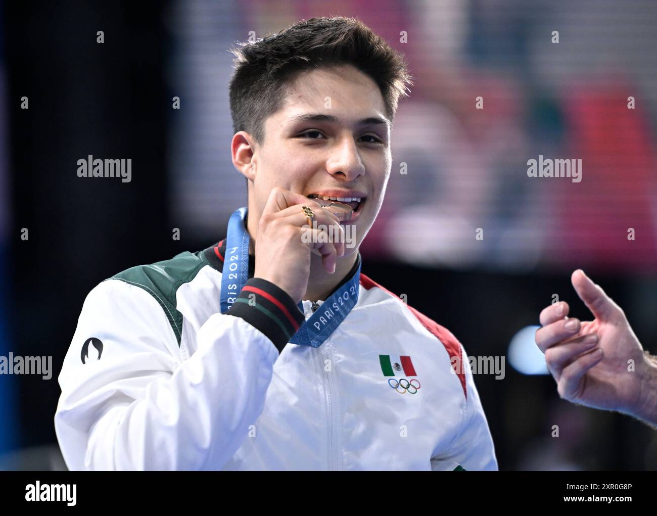 Saint Denis. 8th Aug, 2024. Bronze medalist Osmar Olvera Ibarra of ...