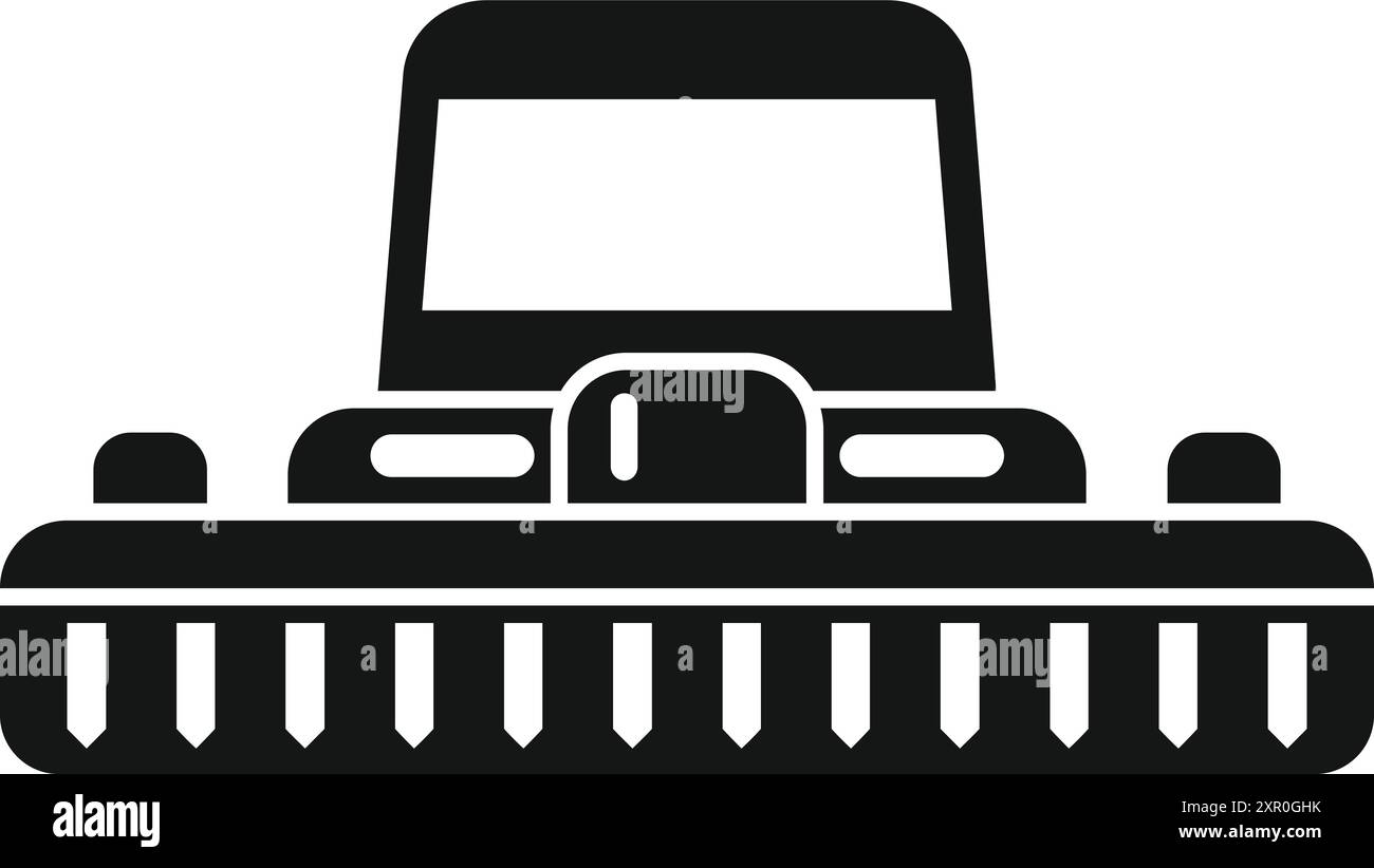 Black simple icon of a combine harvester harvesting wheat in a field ...