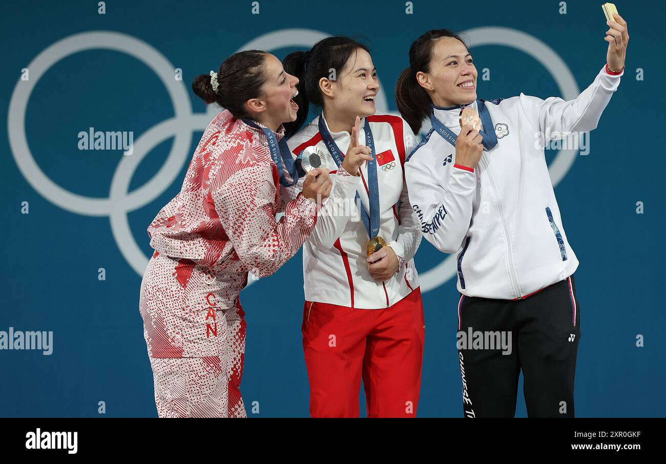 Paris, France. 8th Aug, 2024. Gold medalist Luo Shifang (C) of China ...