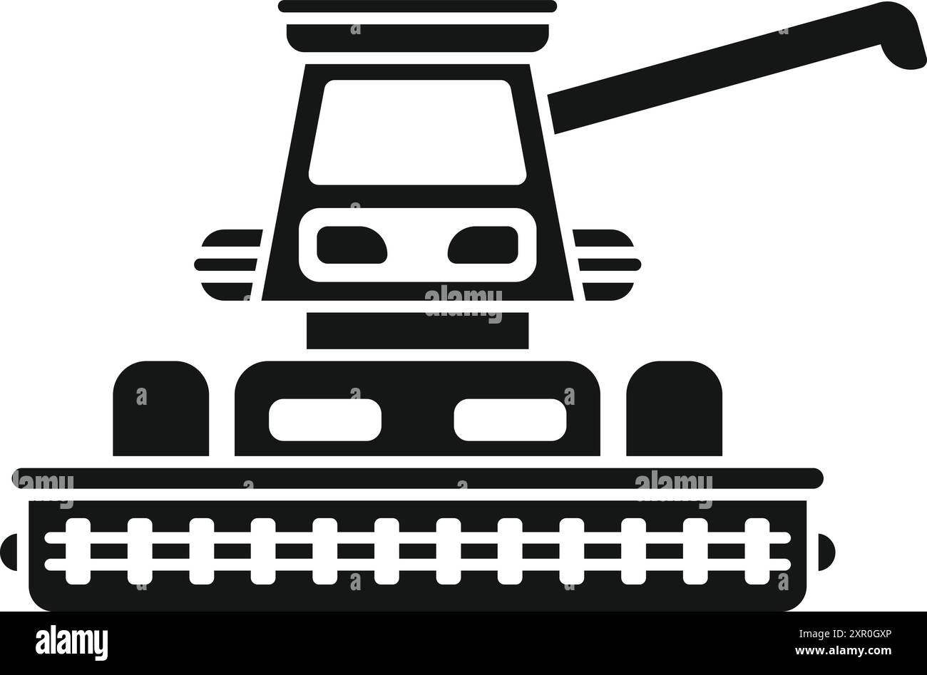 This black and white icon depicts a combine harvester harvesting wheat ...