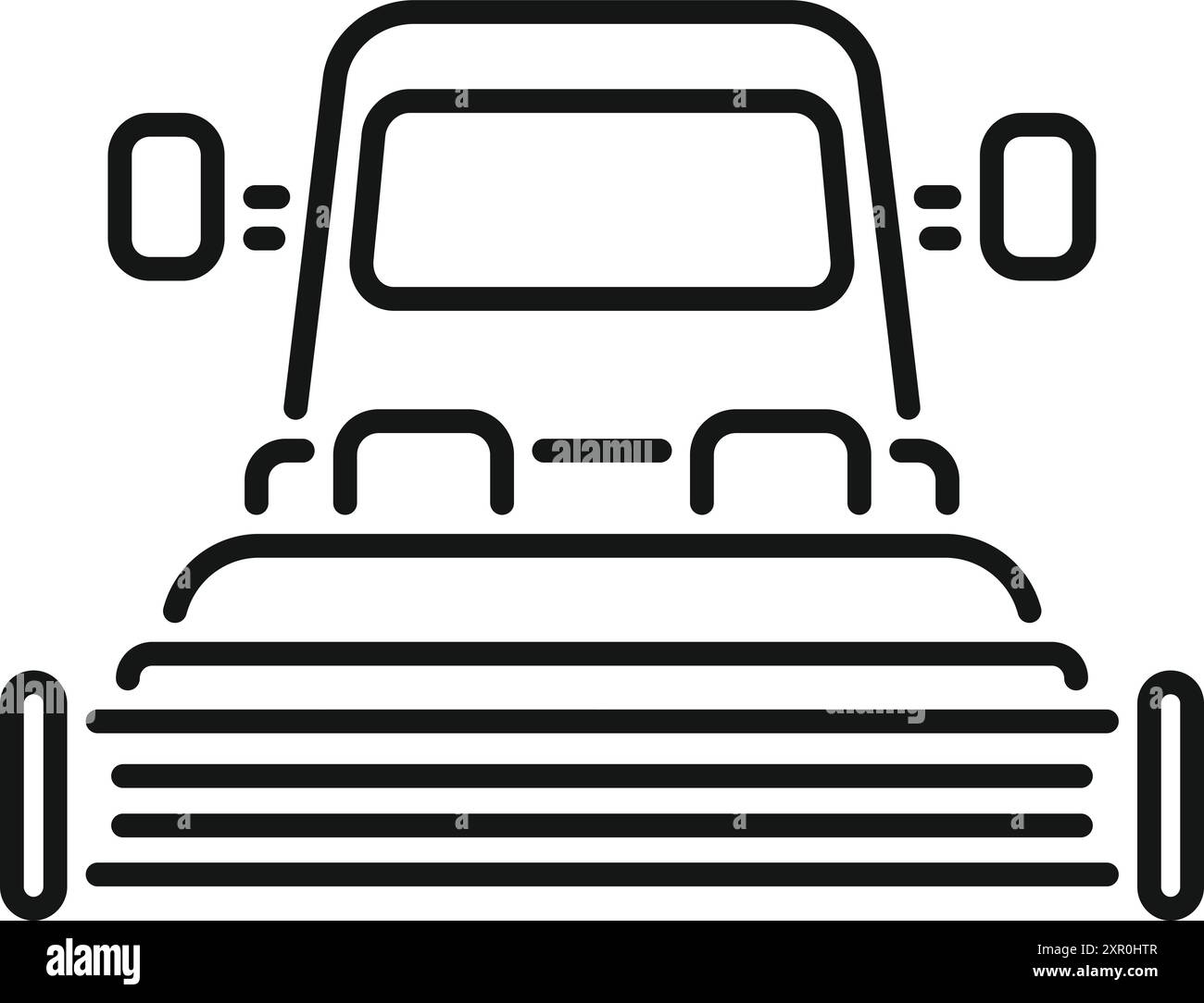 Combine harvester is harvesting wheat in a field, front view, line icon ...