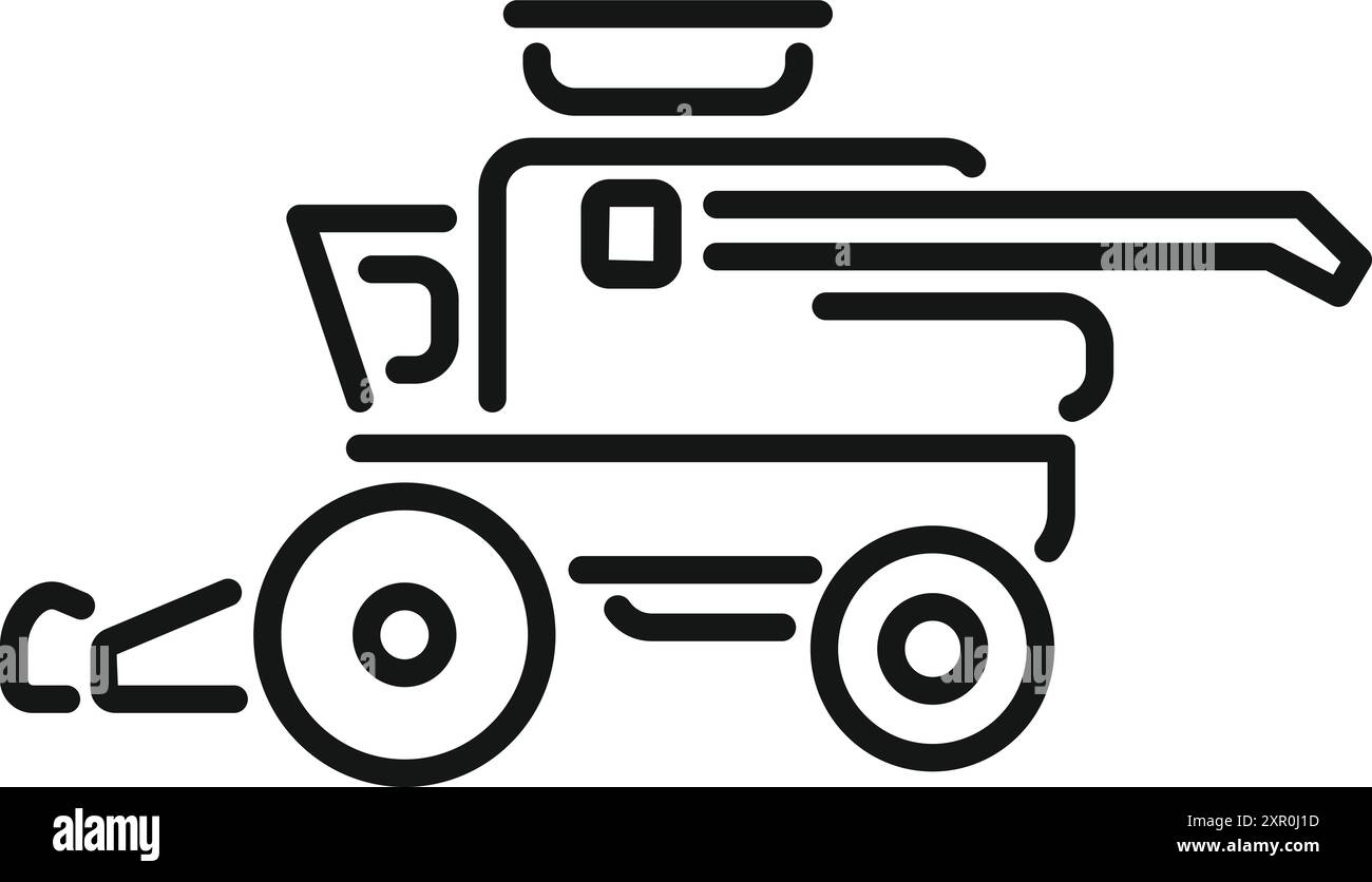 Combine harvester harvesting grain on farmland line icon, agriculture ...