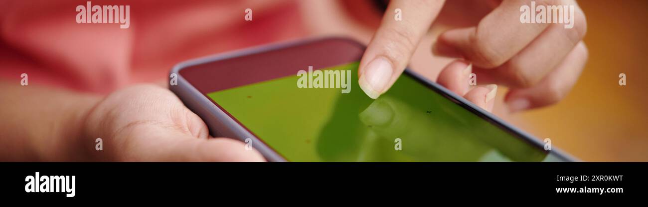Close-Up Showing Finger Tapping On Touchscreen Device Stock Photo - Alamy