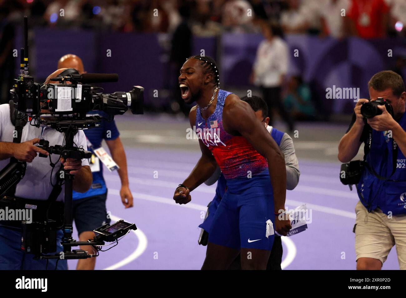 Paris, France. 04th Aug, 2024. Paris Olympics: Athletics - USA's Noah ...