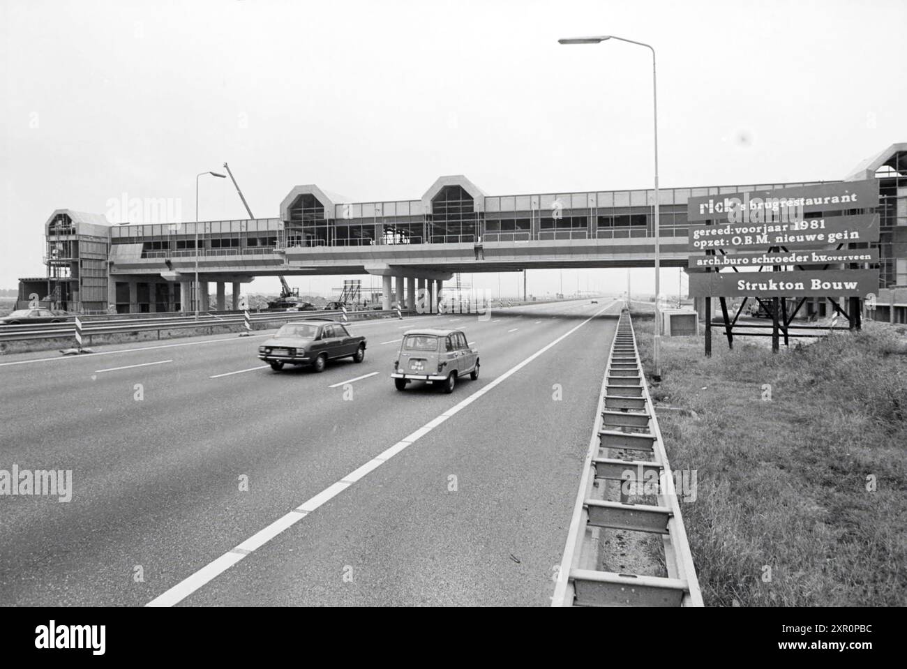 Bridge restaurant over the A4 highway under construction (near Schiphol ...