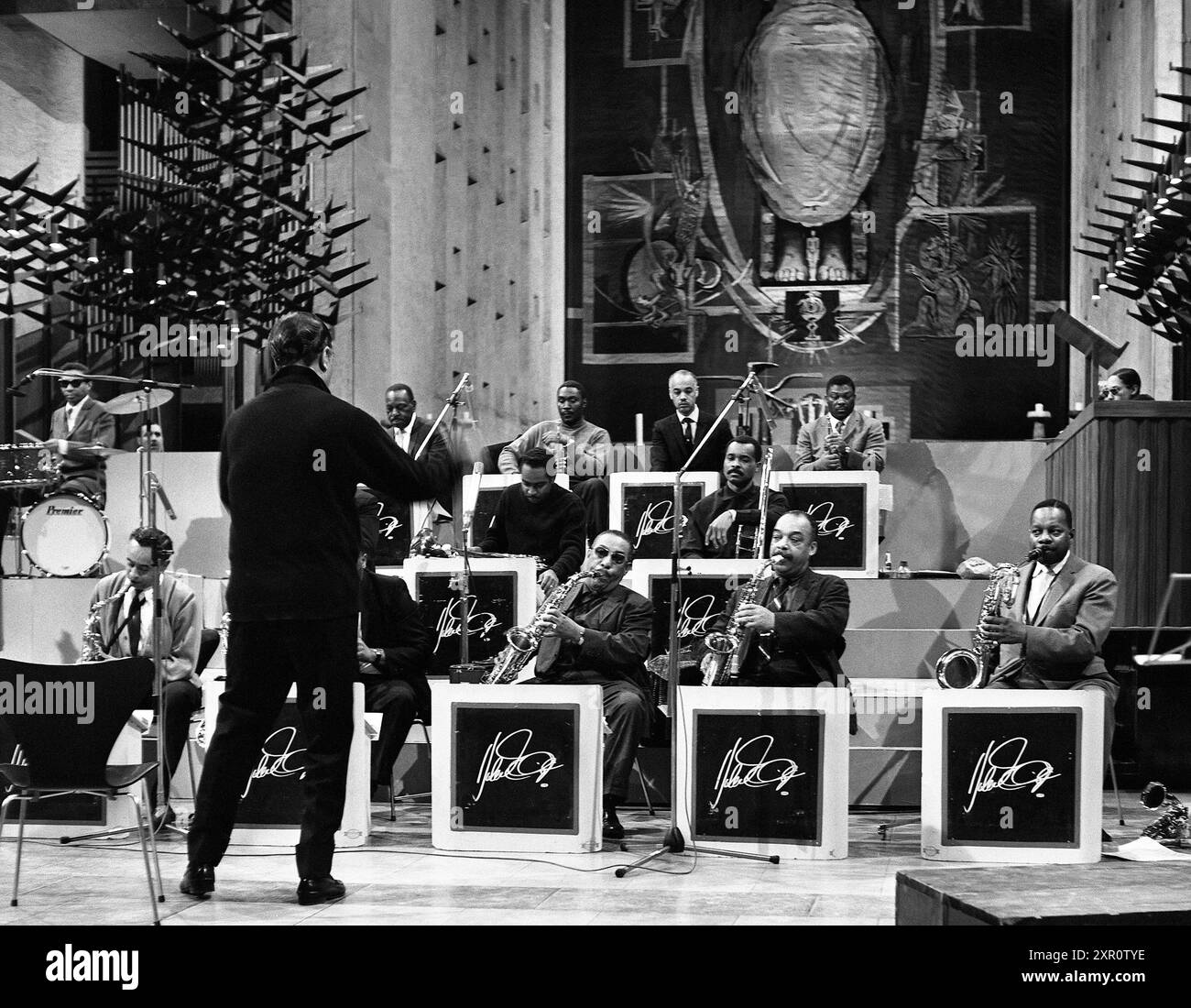 Duke Ellington conducting his band during rehearsals for a concert for ...