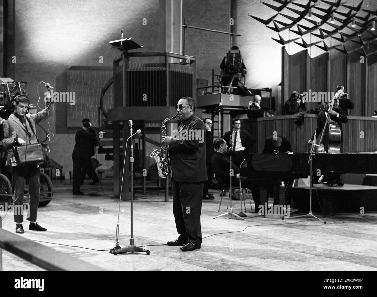 American saxophonist Johnny Hodges with Duke Ellington rehearsing at a ...