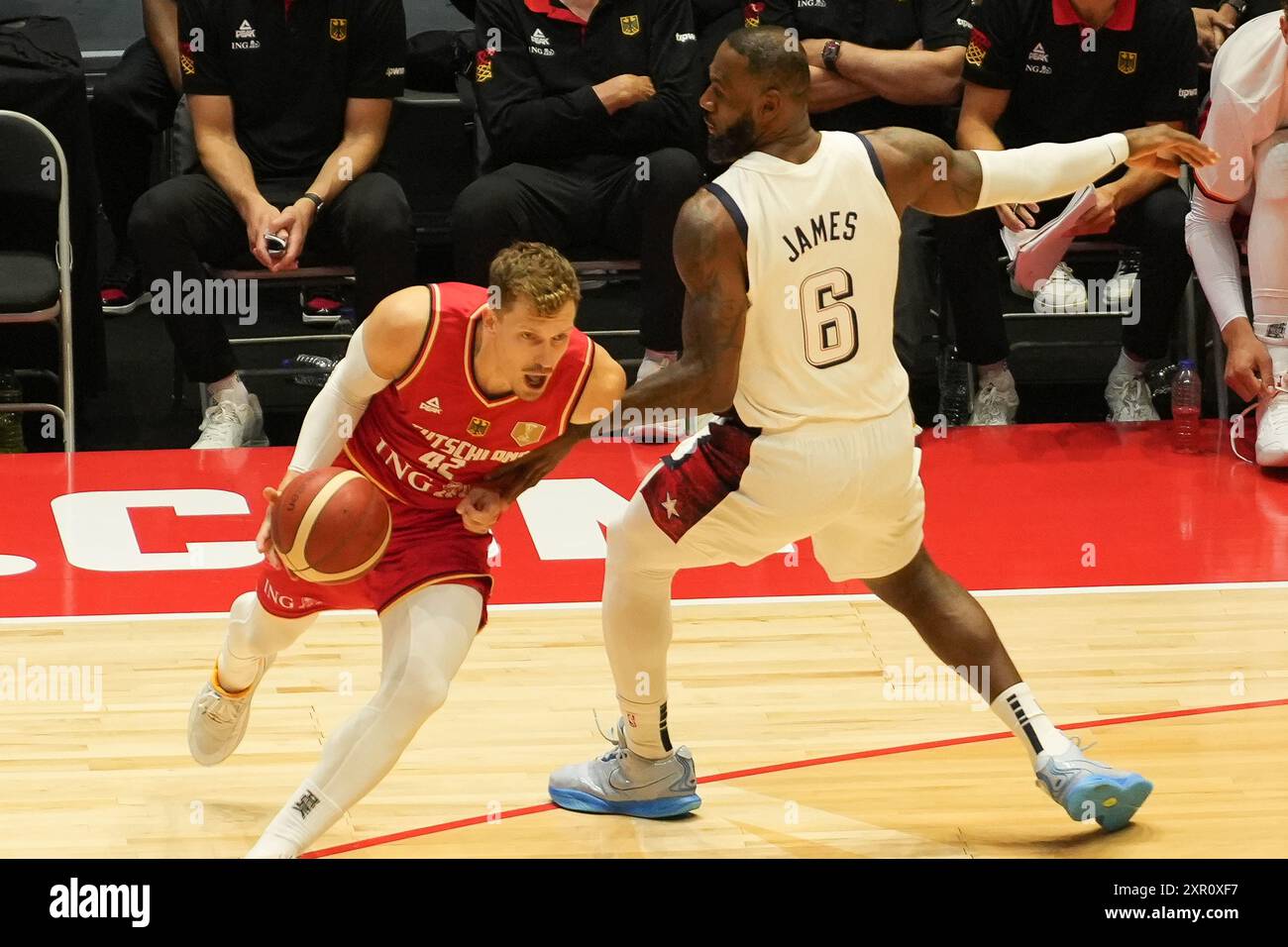 Andreas Obst OF Germany and Lebron James of USA during the ...