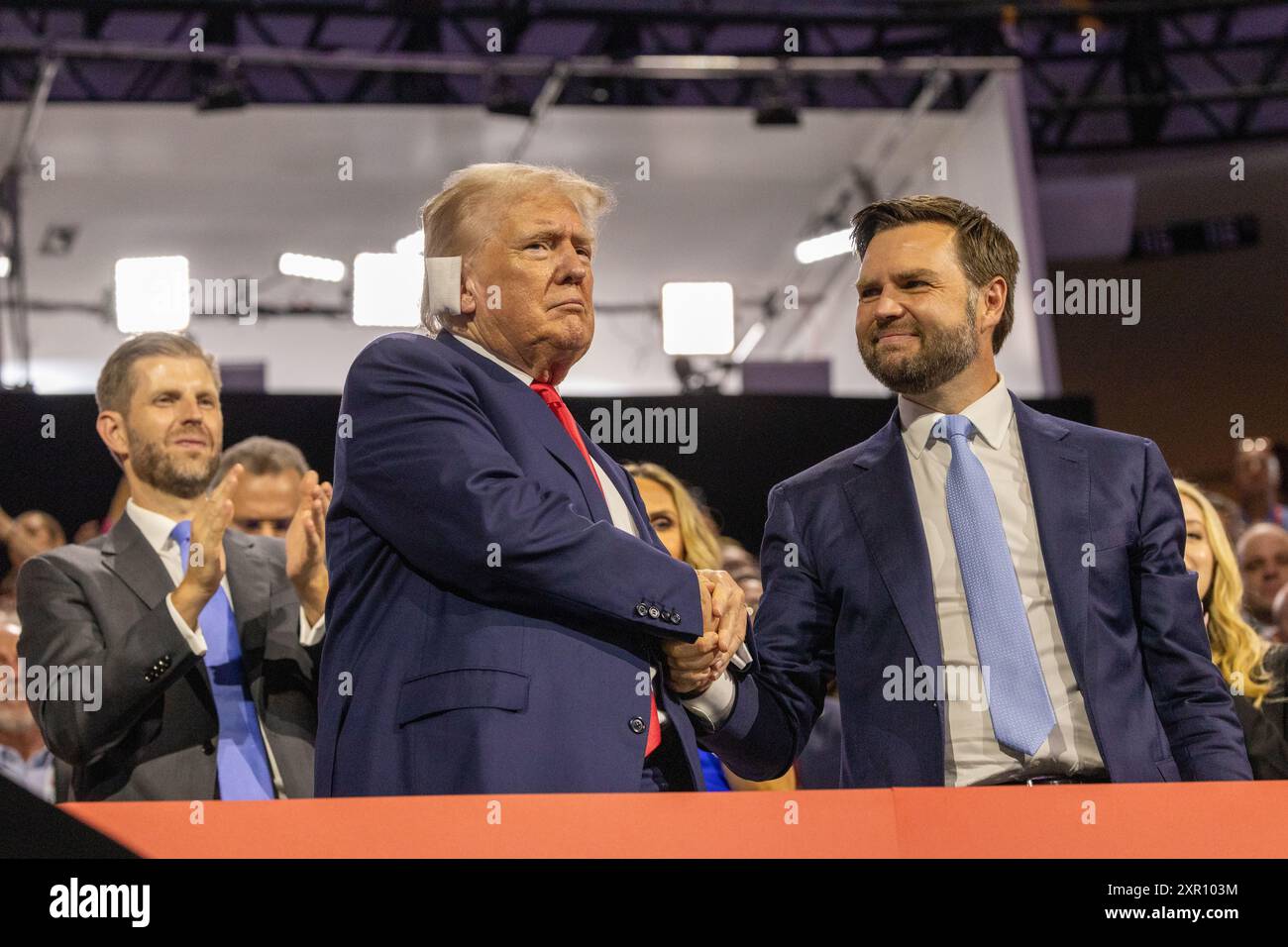 Milwaukee, United States of America, 15 July, 2024. Eric Trump applauds ...
