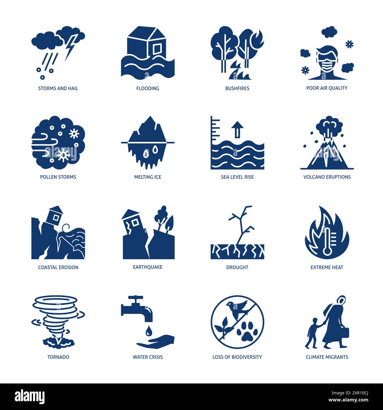 Climate change impact icon set. Global warming consequences. Vector ...