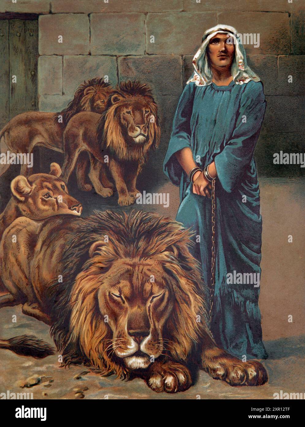 Illustration of Daniel in the Den of Lions from Antique 19th Century ...