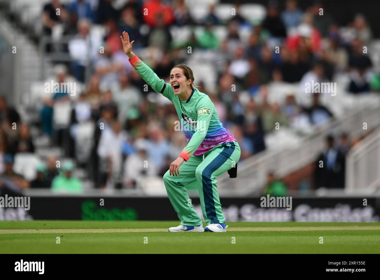 London, England. 8th Aug 2024. Rachel Slater appeals during The Hundred ...