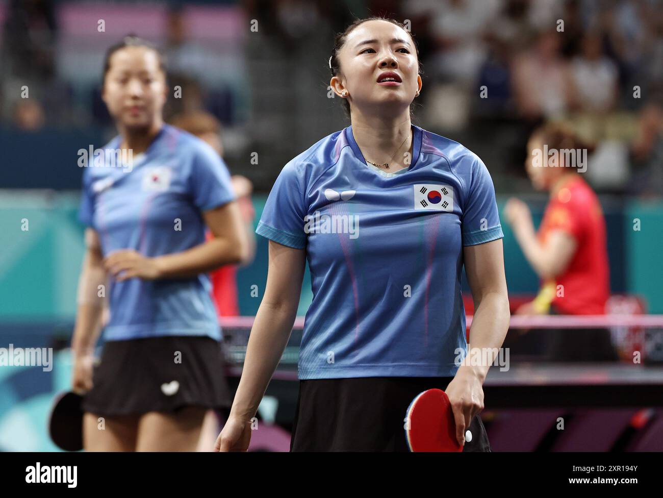 Paris, France. 8th Aug, 2024. Shin Yubin/Jeon Jihee (front) of South ...