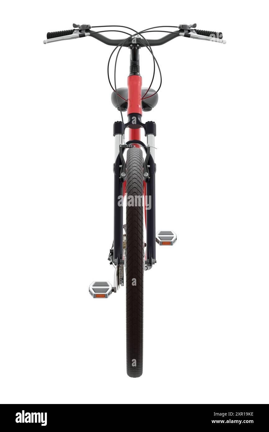Red bicycle, front view isolated on white background, 3D illustration ...