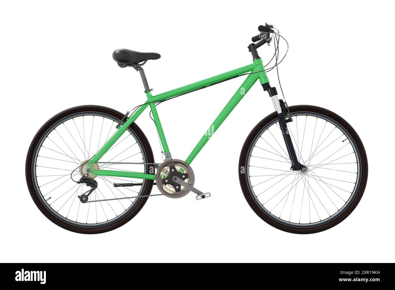 Green bicycle, side view isolated on white background, 3D illustration ...
