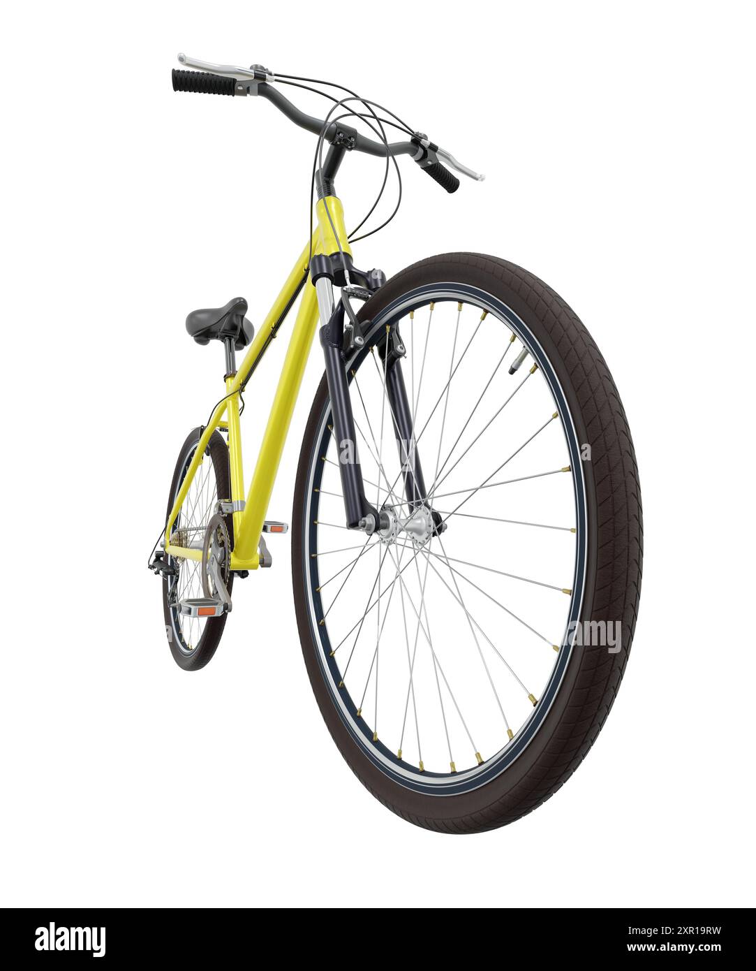 Yellow bicycle, front side view with wide angle shot isolated on white ...