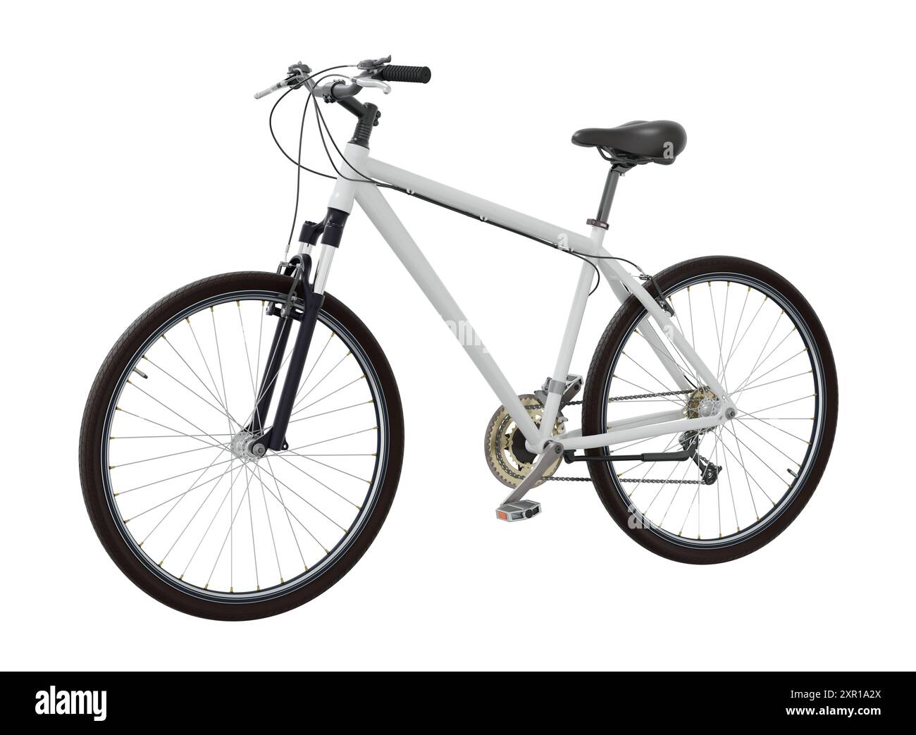 White bicycle, side front view isolated on white background, 3D ...