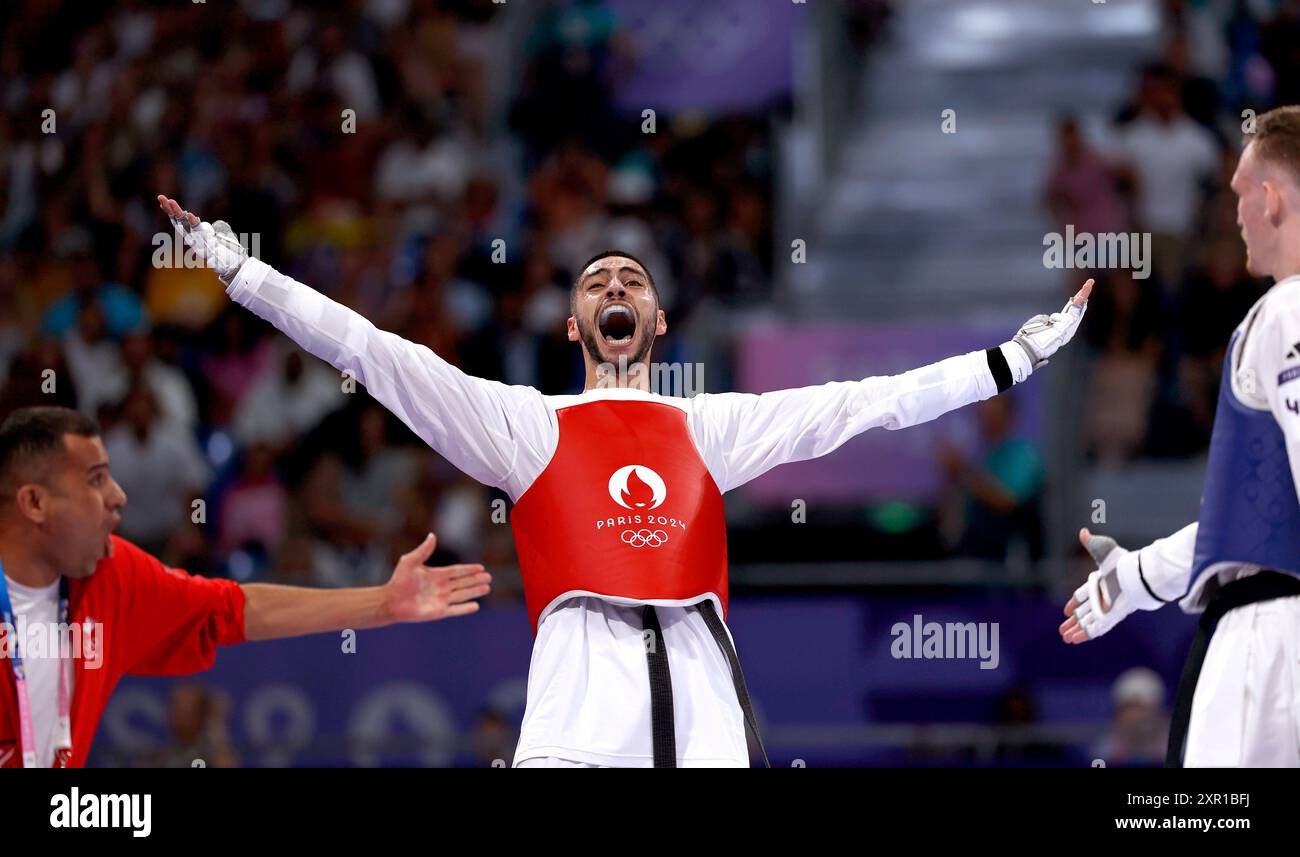 Paris, France. 8th Aug, 2024. Zaid Kareem of Jordan celebrates after ...