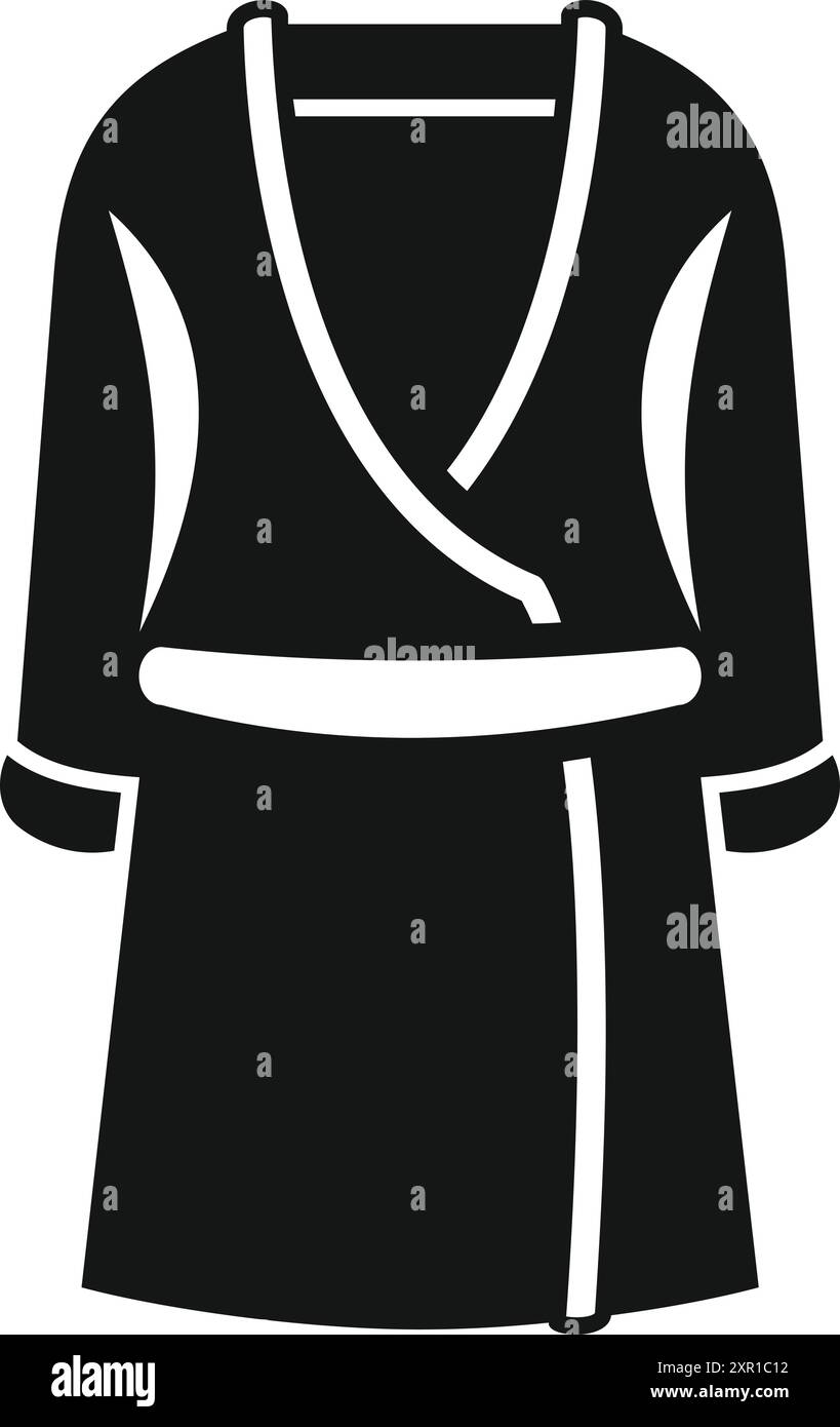 Black bathrobe hanging on hanger, simple style, isolated on white ...