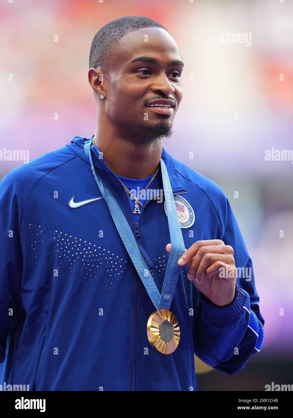 Paris, France. 8th Aug, 2024. Gold medalist Quincy Hall of the United ...