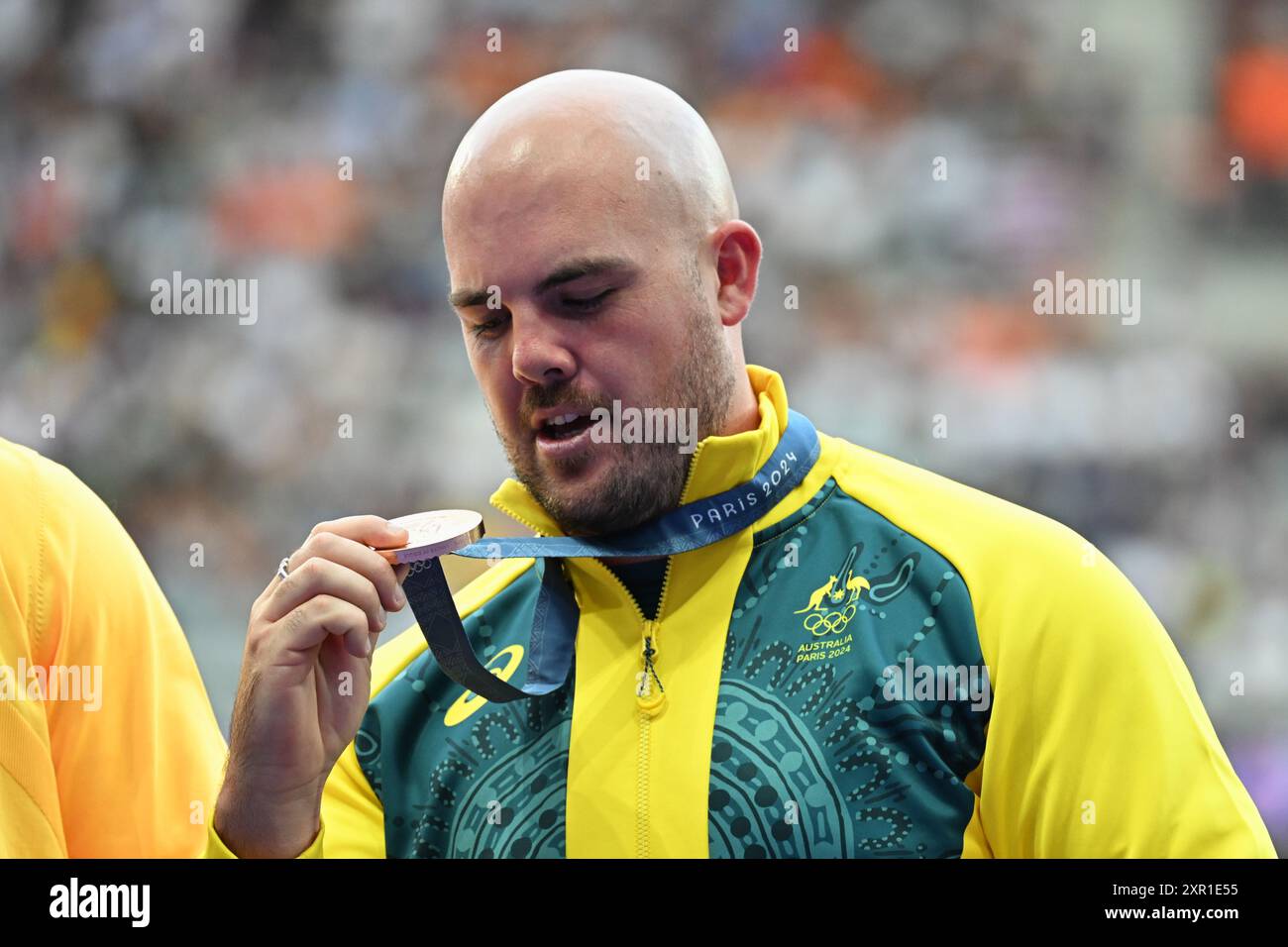 Saint Denis, France. 08th Aug, 2024. Bronze medallist Australian discus ...