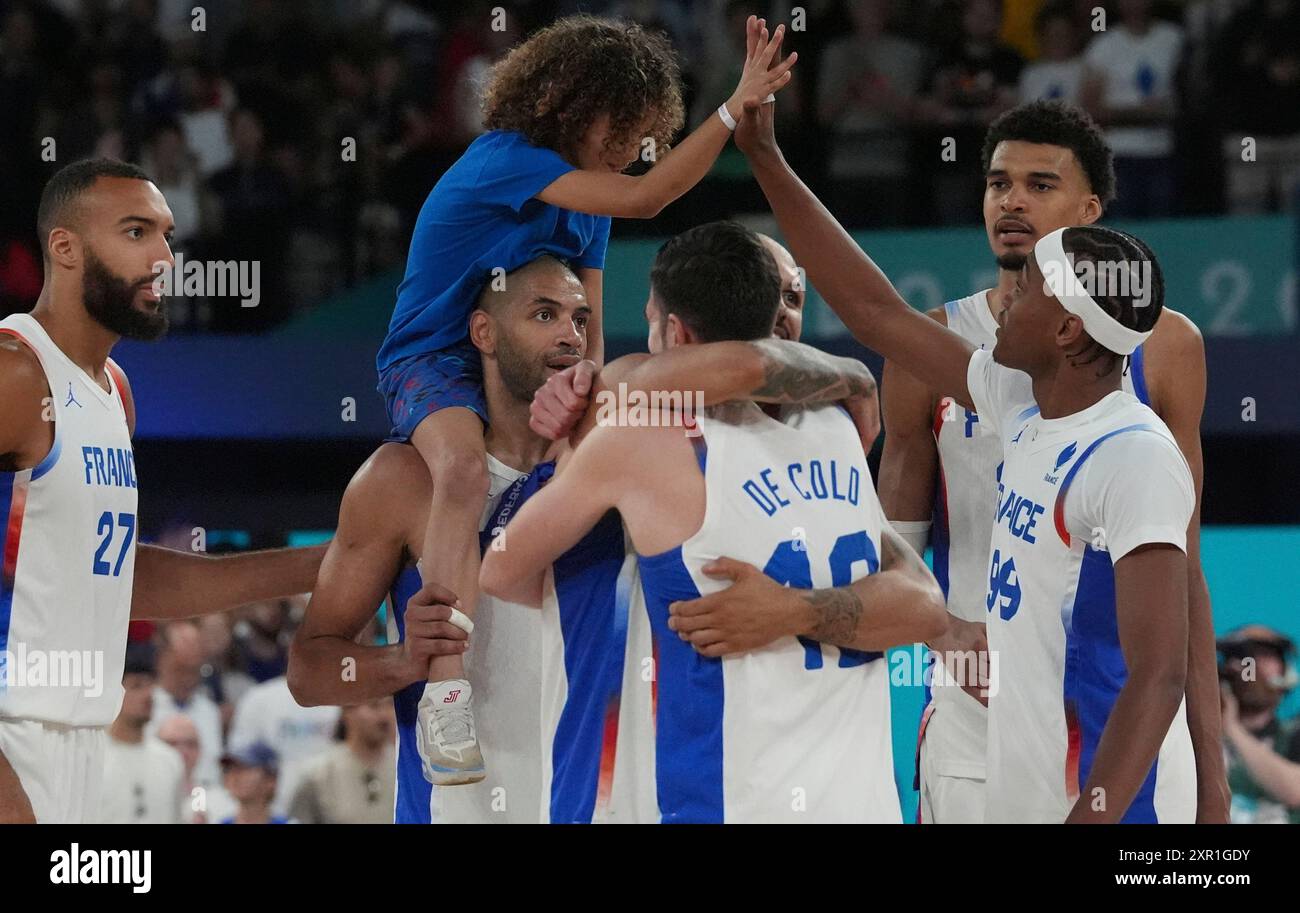 Paris, France. 08th Aug, 2024. France celebrates the 73-69 win over ...
