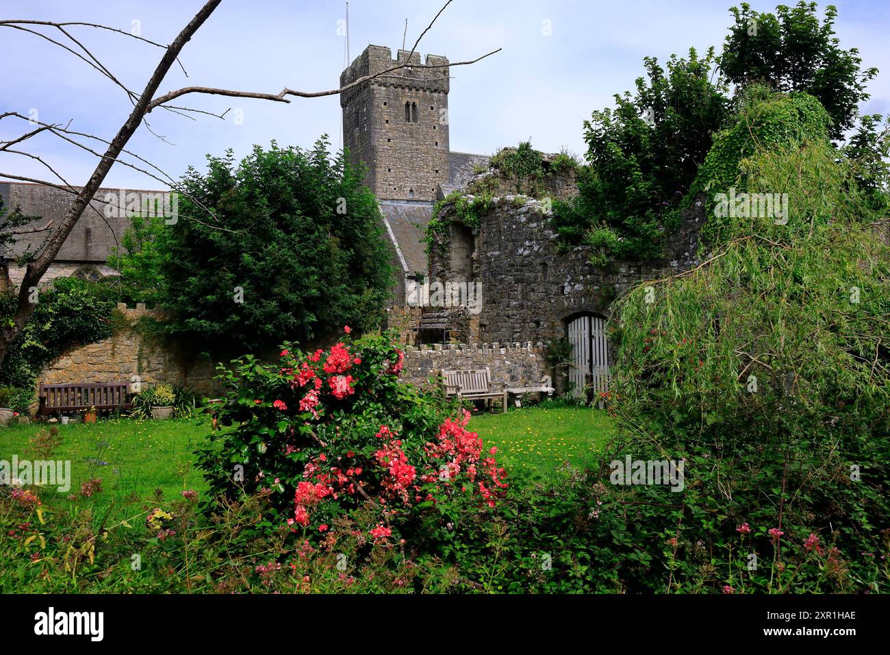 St Illtud's Church, and view of the garden of Rememberance at ruins of ...